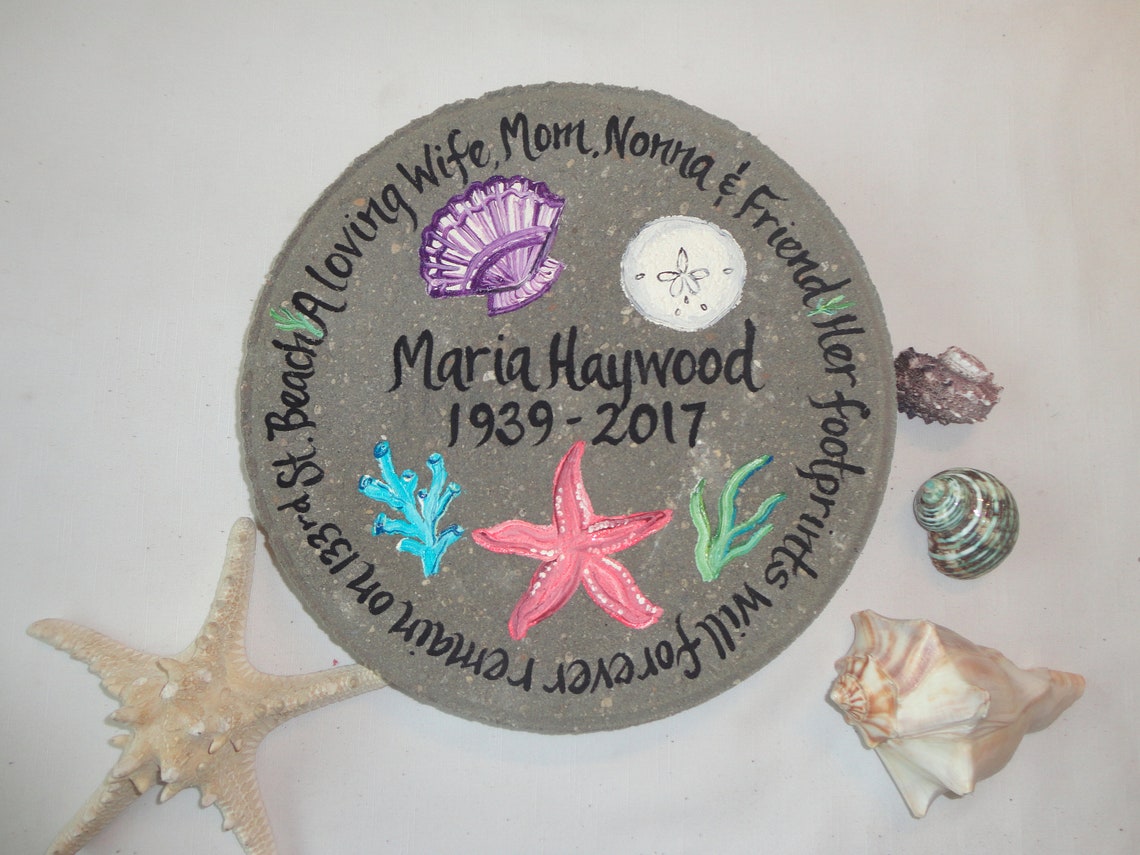 BEACH MEMORIAL Garden Stone, PERSONALIZED Memorial Stone, Sea Shell ...