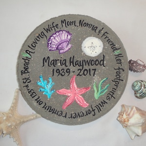 BEACH MEMORIAL Garden Stone, PERSONALIZED Memorial Stone, Sea Shell ...