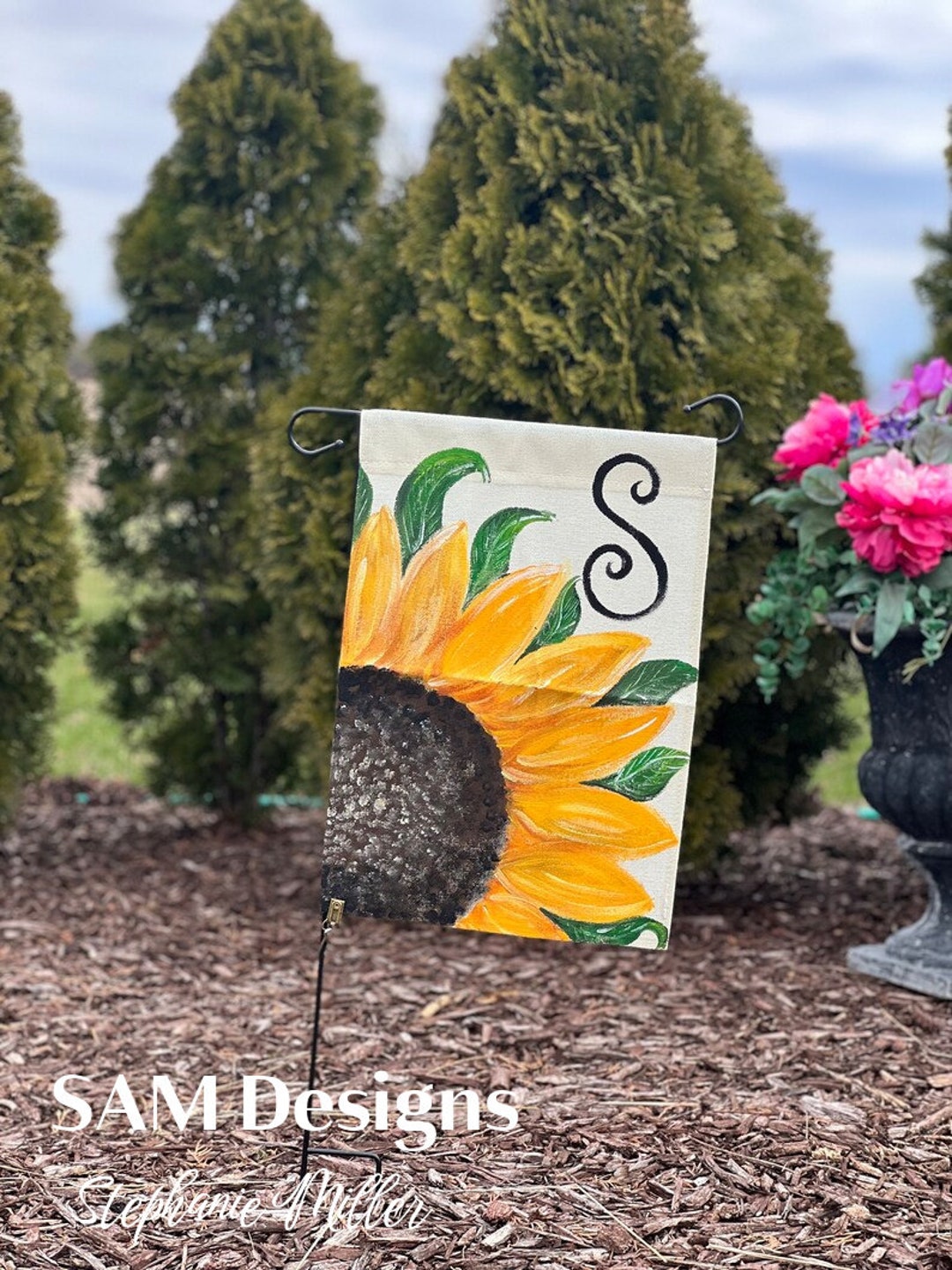 CUSTOM Sunflower GARDEN FLAG - Custom Letter Garden Flag - Personalized ...