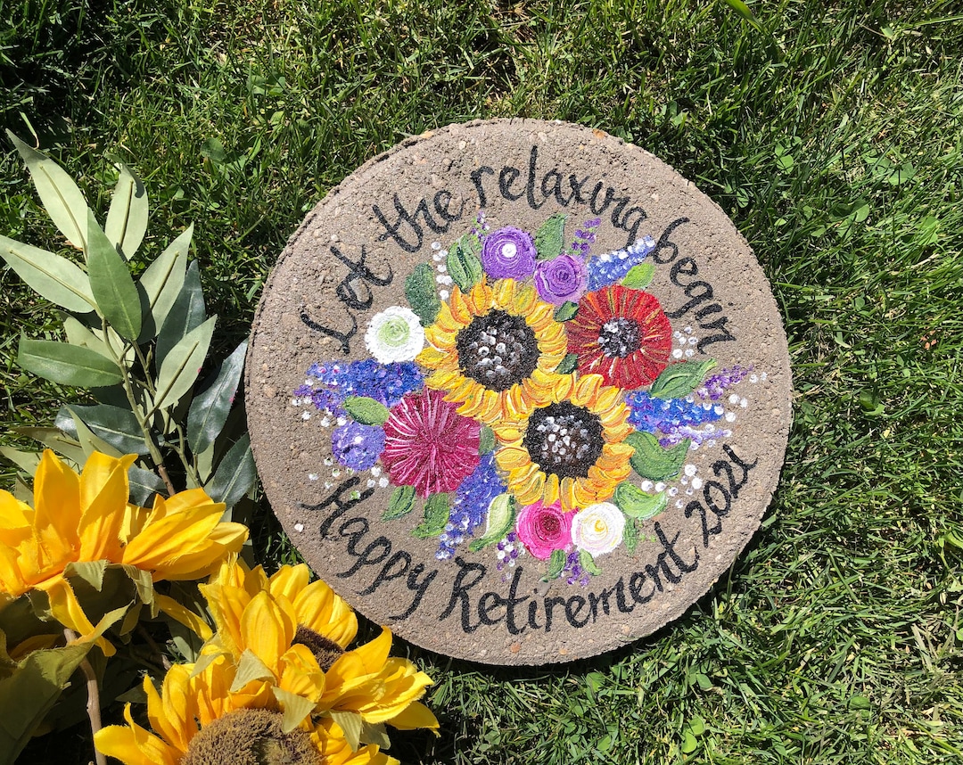 Hand Painted Retirement Stepping Stone: Floral Garden Decor ...