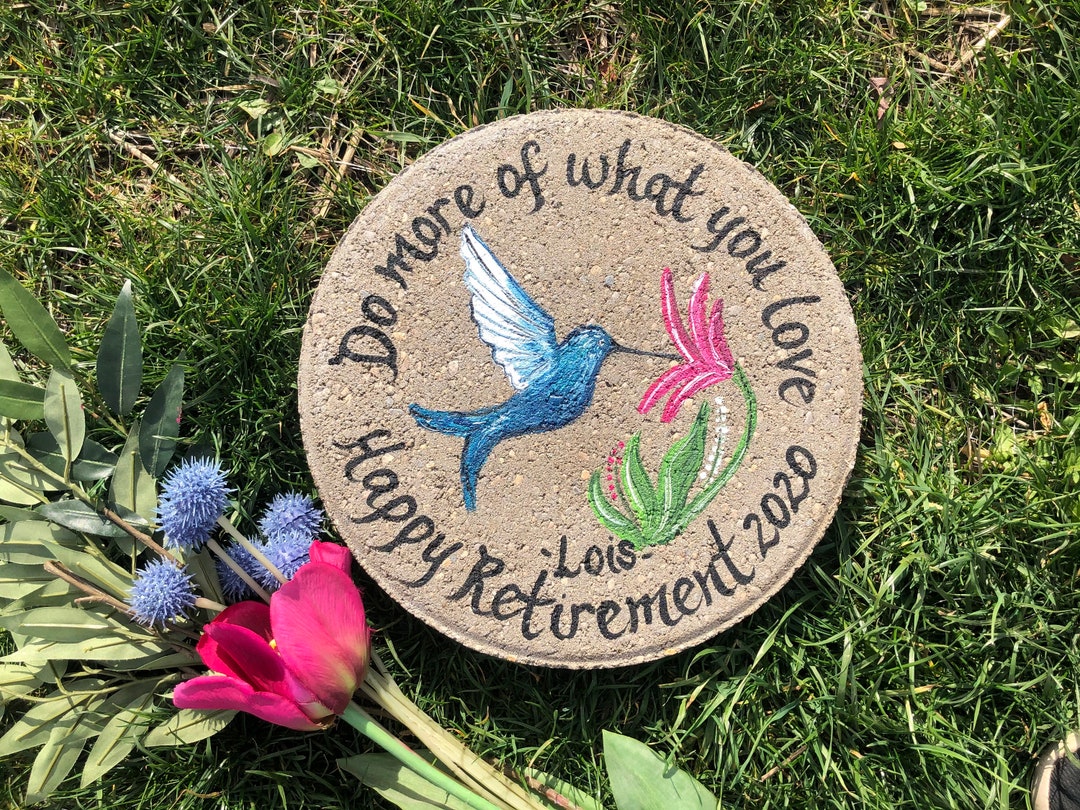 Hand-painted Retirement Garden Stone: Blue Hummingbird Gift (12 Inch ...