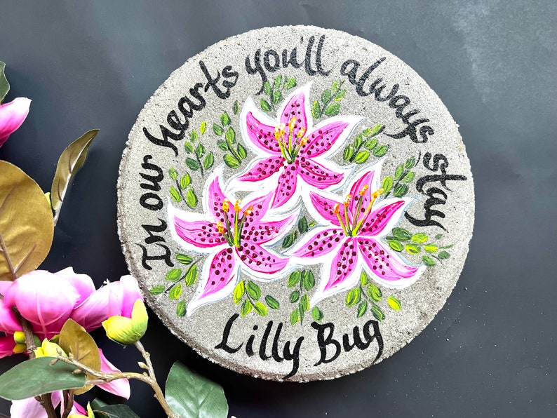 Personalized Stargazer Lily Memorial Garden Stone: Hand-painted ...