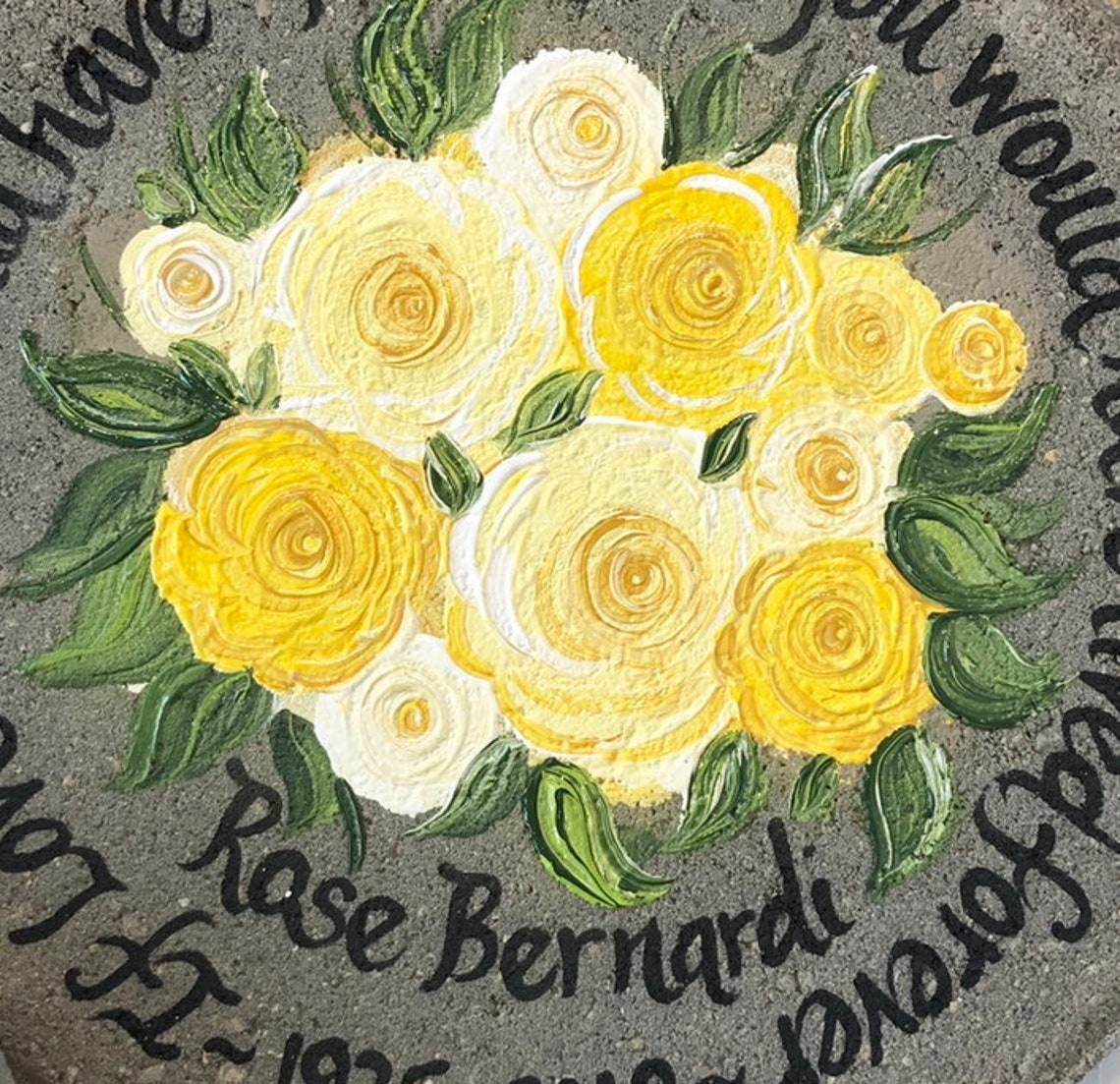 YELLOW ROSES MEMORIAL Garden Rock, Wedding Gift, Personalized Garden ...