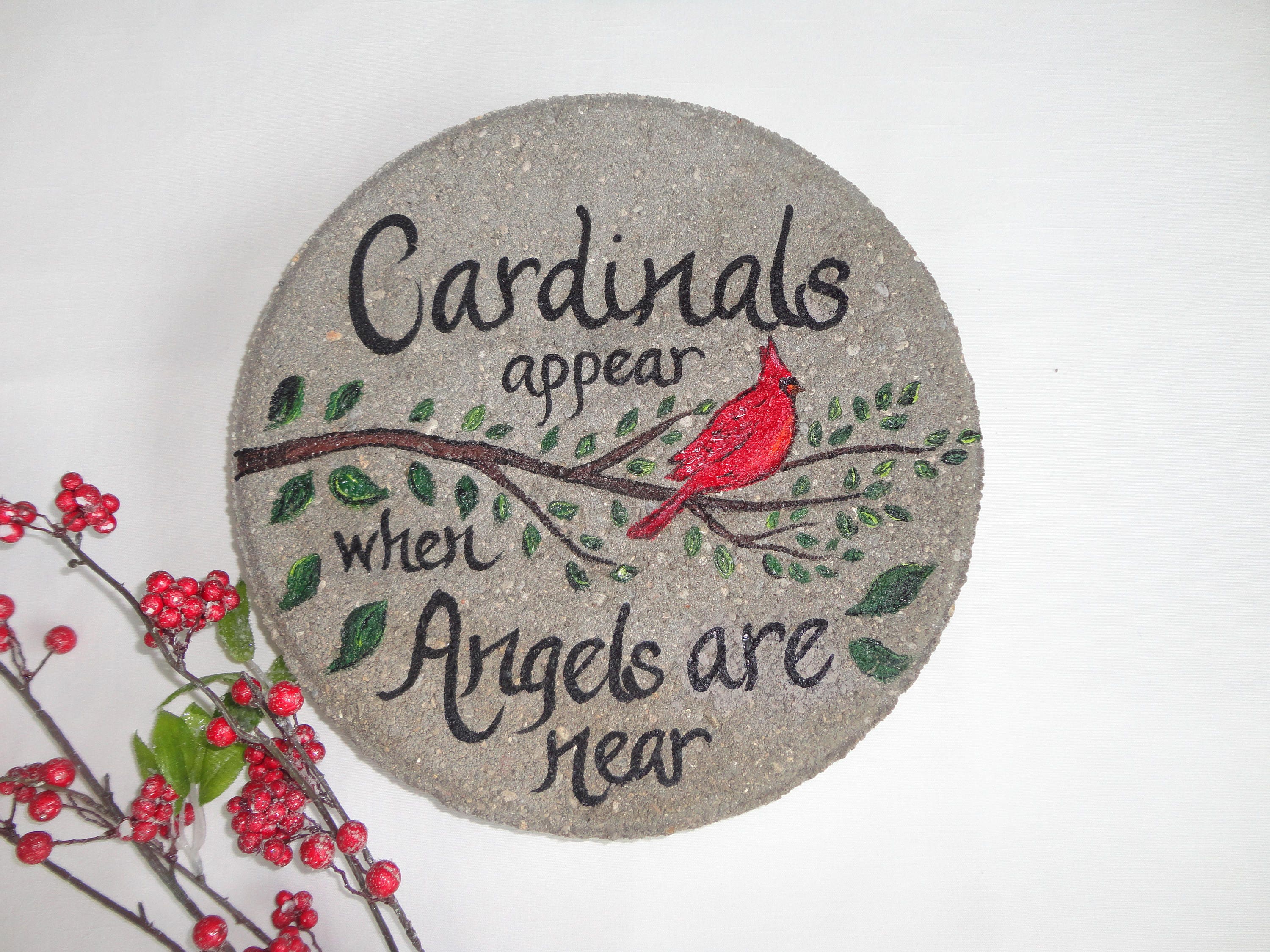 MEMORIAL GIFT, Memorial Stone, Cardinal Stone, Hand Painted Cardinal ...