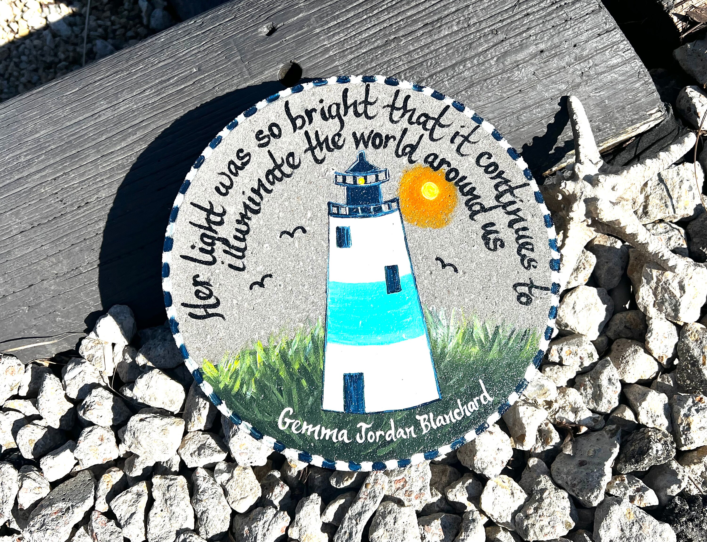 LIGHTHOUSE Hand Painted MEMORIAL Stepping Stone, Memorial Gift, Fathers ...