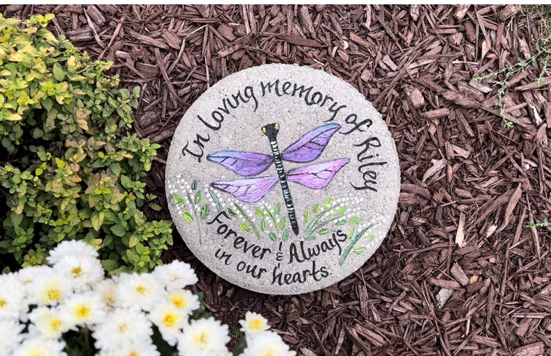 Hand Painted Dragonfly Memorial Stone: Personalized Garden Gift - Etsy