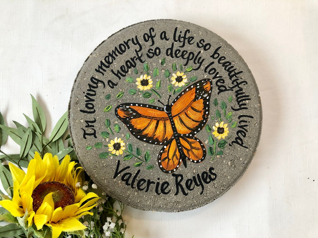 MEMORIAL Garden Stone, Personalized Memorial Stone, Butterfly, Garden ...