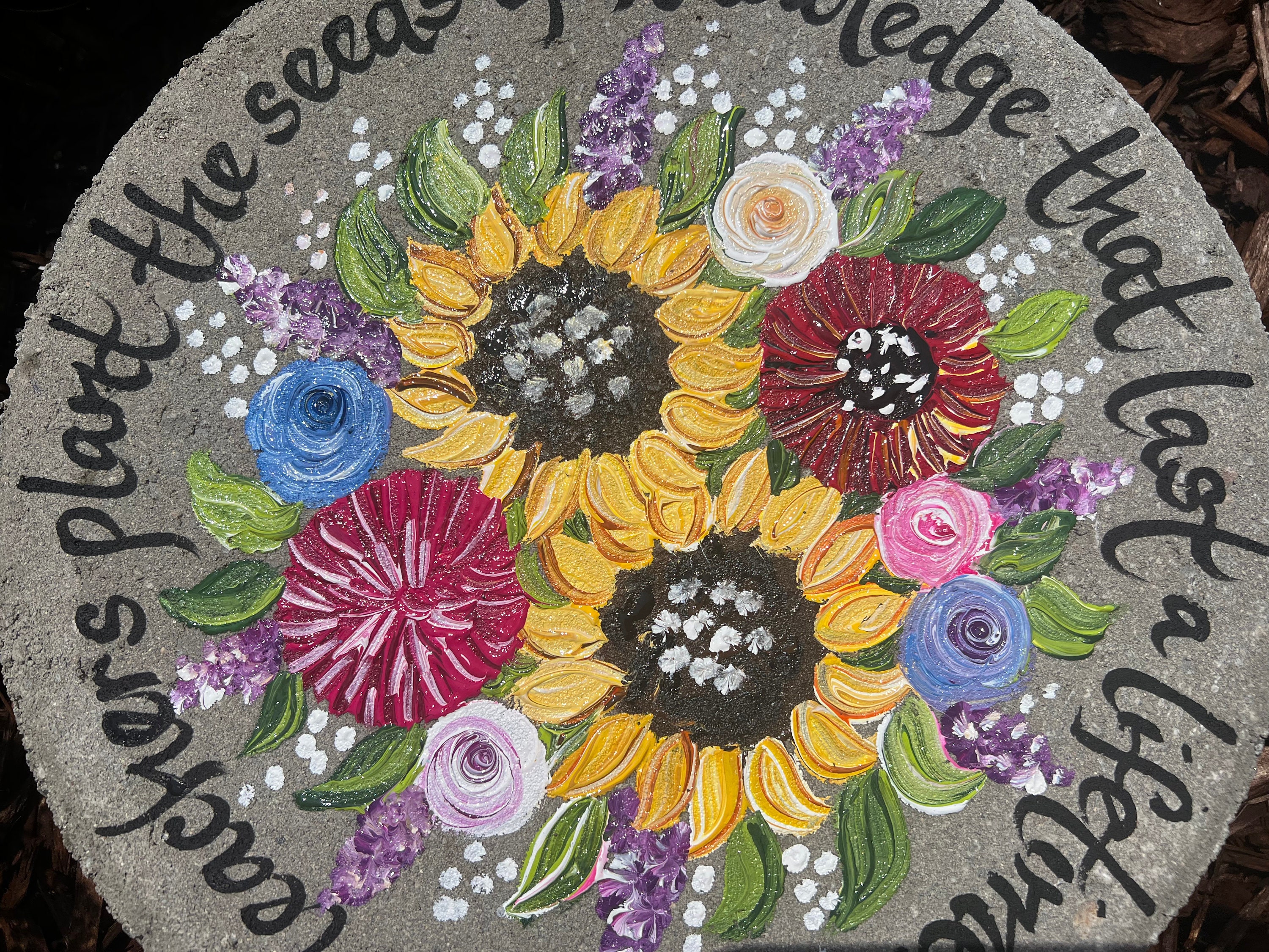 Personalized Retirement Garden Stone: Hand-painted Wildflower Stepping ...