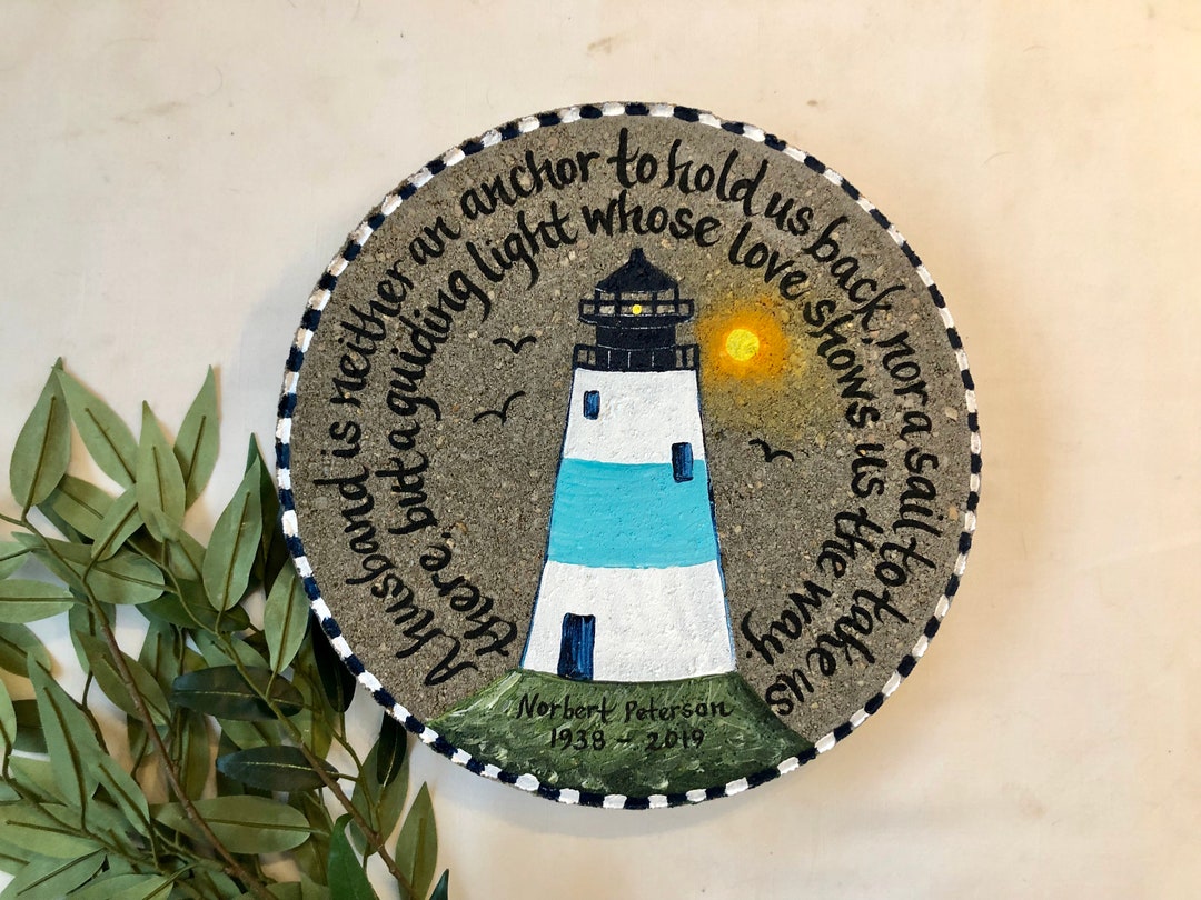 LIGHTHOUSE Hand Painted MEMORIAL Stepping Stone, Memorial Gift, Fathers ...