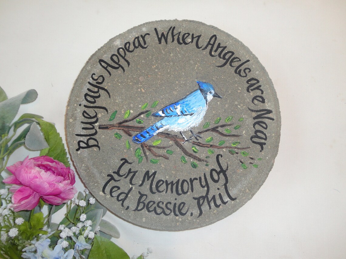 Memorial Stone Blue Bird Stone Hand Painted Bluejay Bird | Etsy