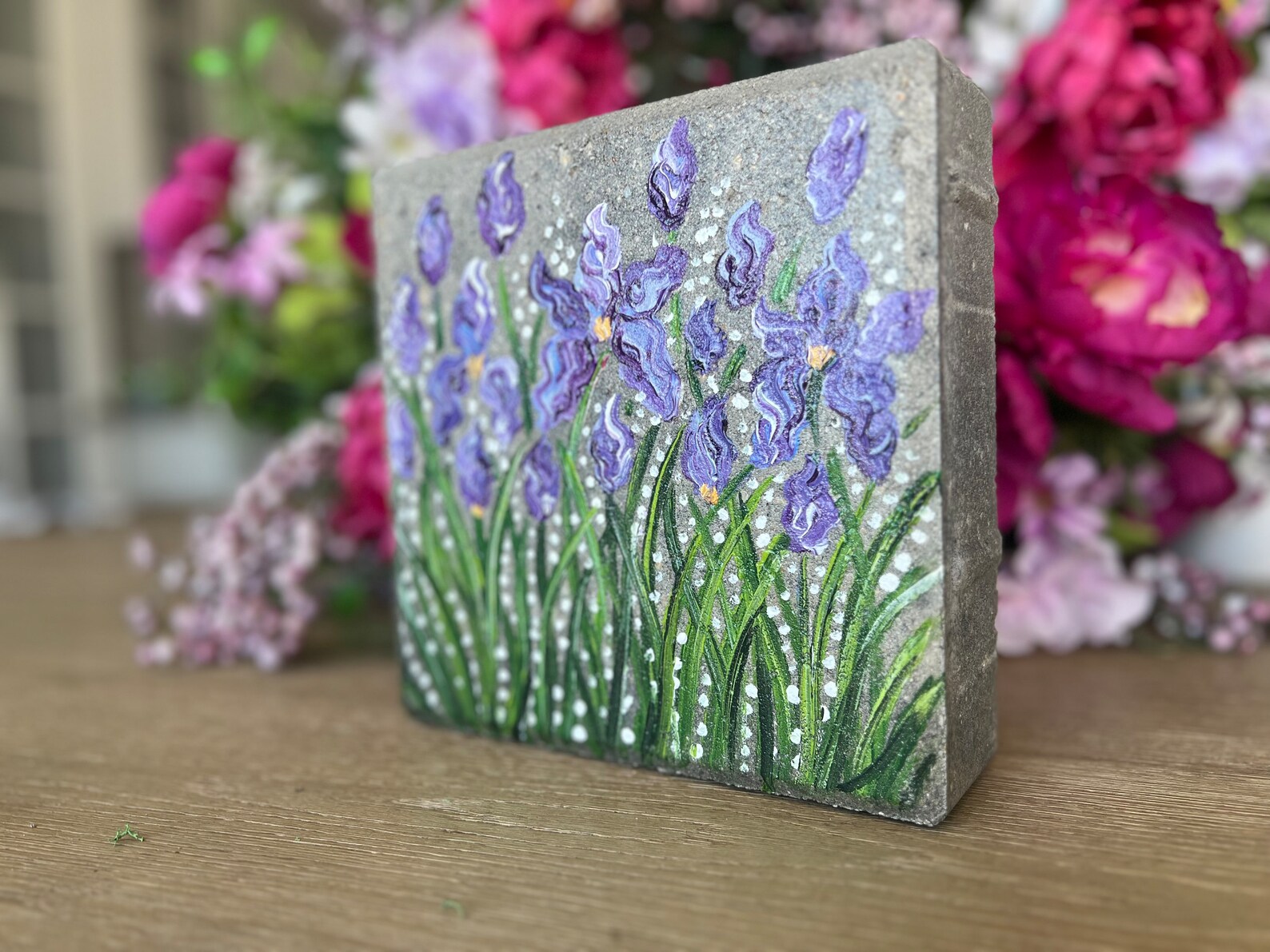 Hand Painted Iris Garden Stone: Personalized Memorial Gift (8” X 8”) - Etsy