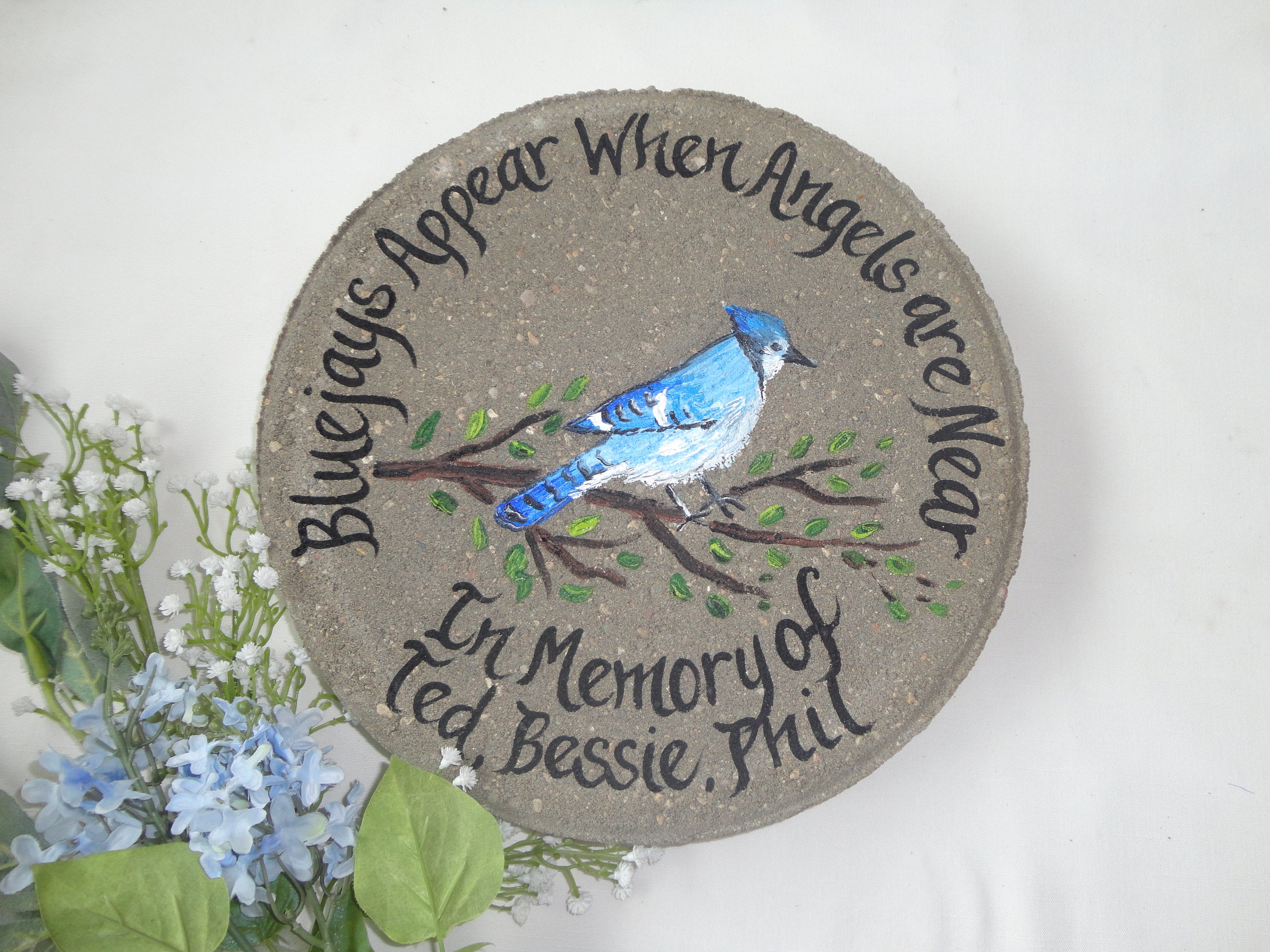 Memorial Stone, Blue Bird Stone, Hand Painted Bluejay Bird, Sympathy ...