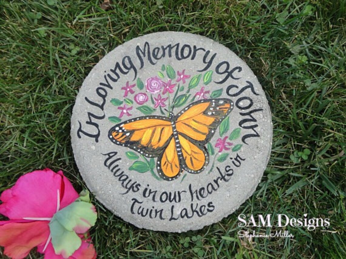 Memorial Stone, Personalized Memorial Stone, Butterfly, Garden Stone ...