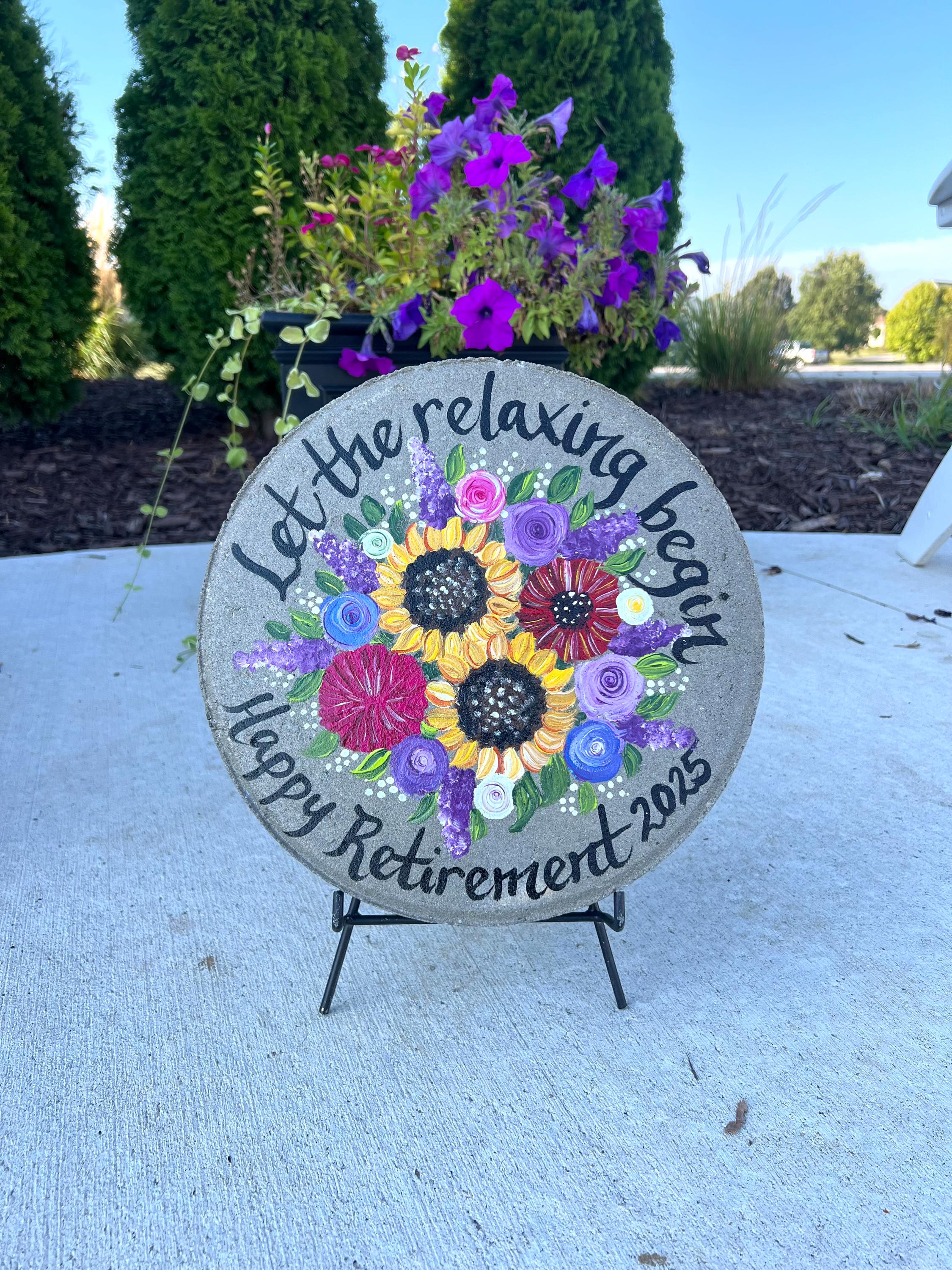 Hand Painted Retirement Stepping Stone: Floral Garden Decor ...