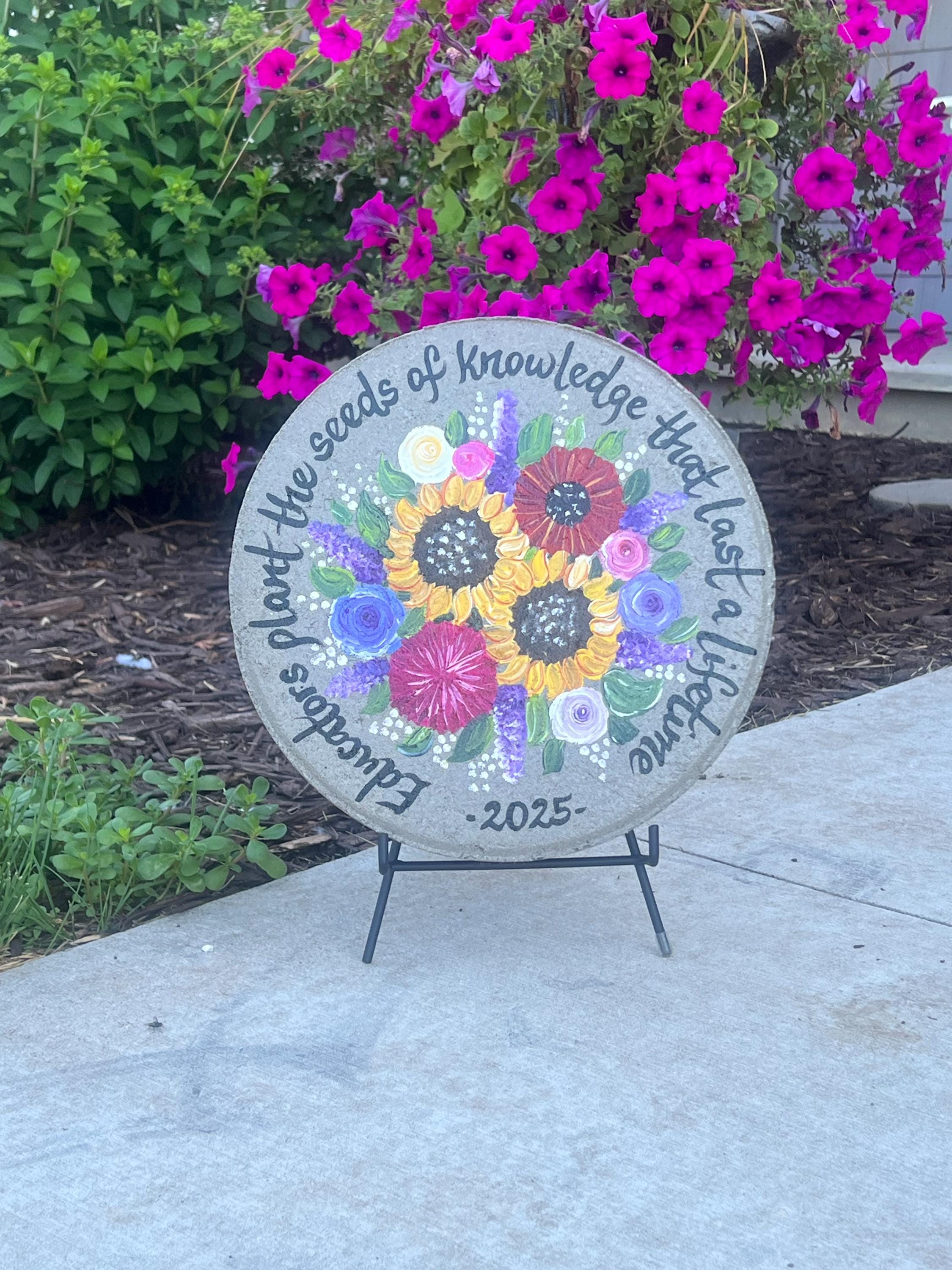 Personalized Retirement Garden Stone: Hand-painted Wildflower Stepping ...