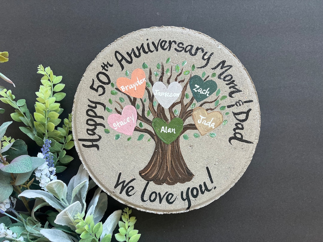 ANNIVERSARY Garden Stone, Family Tree Garden Stone, Anniversary Name ...