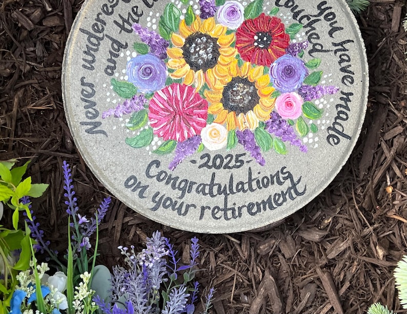 Personalized Retirement Garden Stone: Hand-painted Wildflower Stepping ...