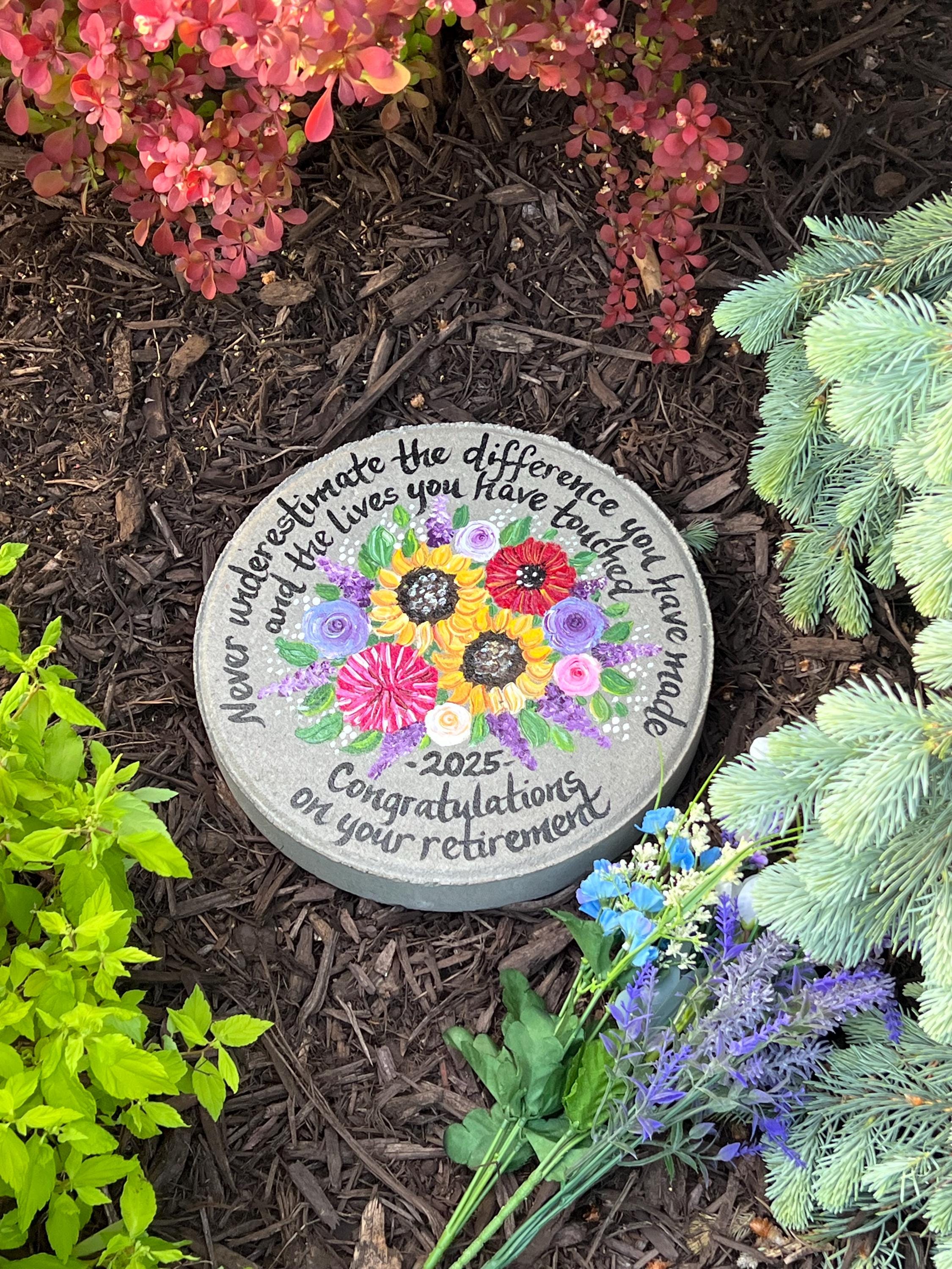 Personalized Retirement Garden Stone: Hand-painted Wildflower Stepping ...