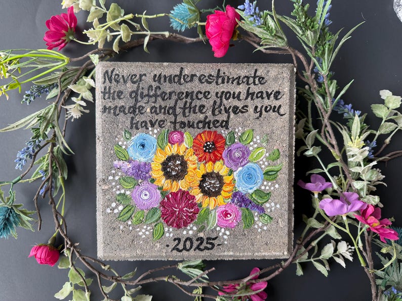 Personalized Retirement Garden Stone: Hand-painted Wildflower Stepping ...
