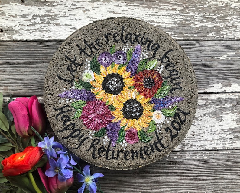 Hand Painted Retirement Stepping Stone: Floral Garden Decor ...