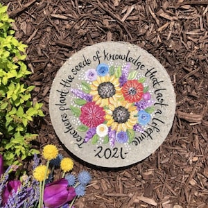 Personalized Retirement Garden Stone: Hand-painted Wildflower Stepping ...