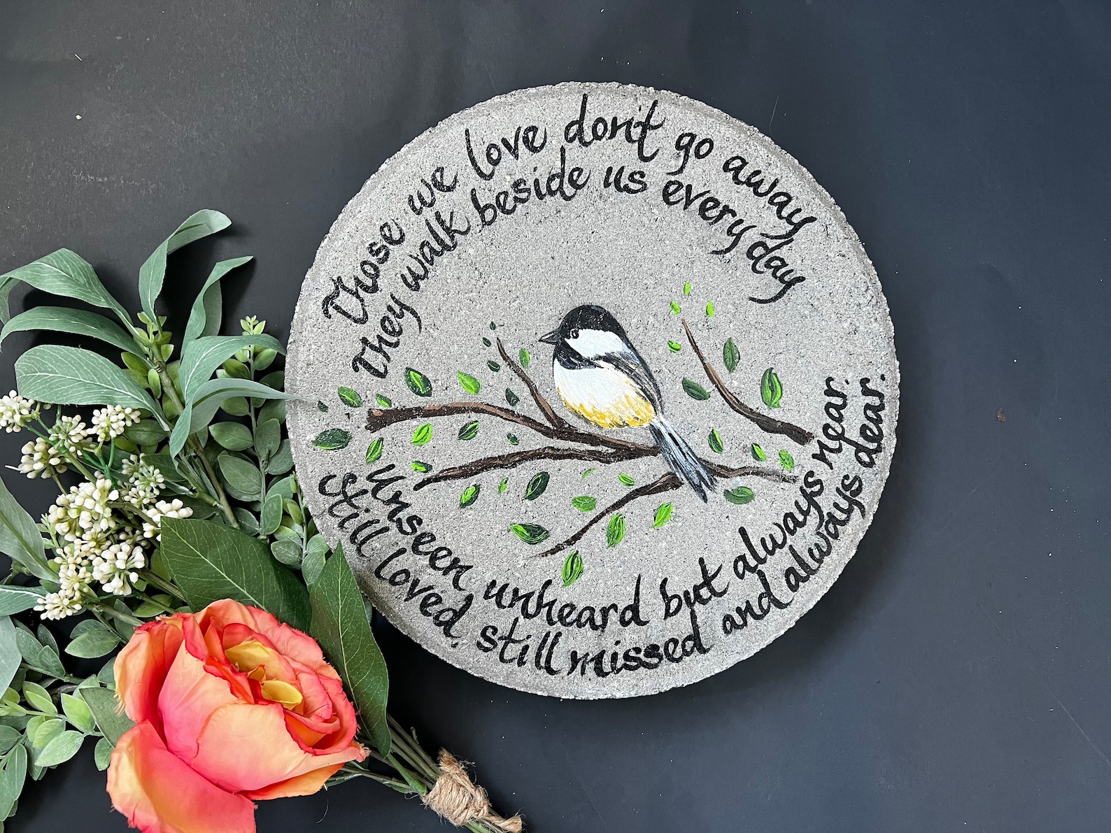 Bird Memorial Stone, Chickadee Stone, Hand Painted Chickadee Bird ...