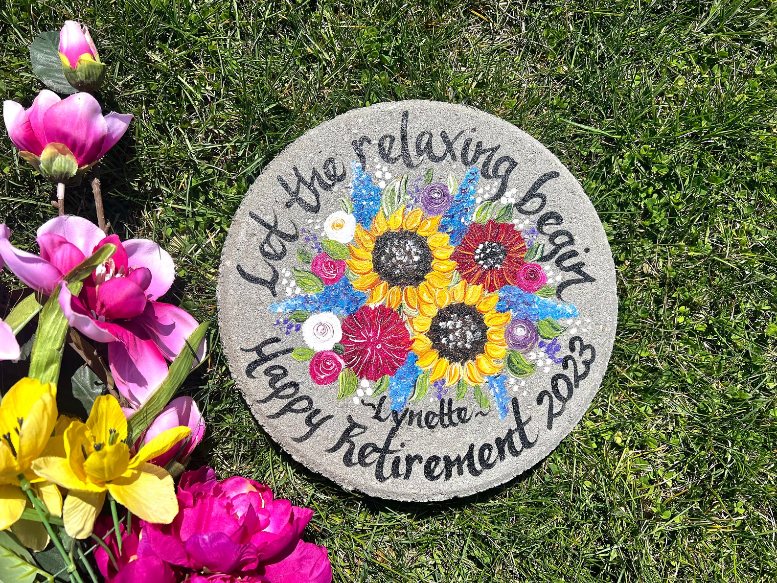 Hand Painted Retirement Stepping Stone: Floral Garden Decor ...