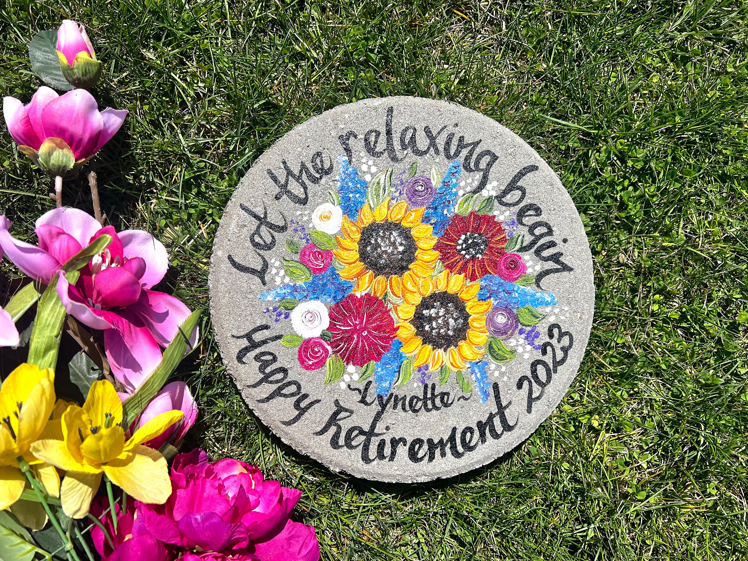 Hand Painted Retirement Stepping Stone: Floral Garden Decor ...