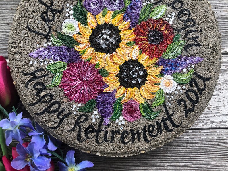 Hand Painted Retirement Stepping Stone: Floral Garden Decor ...