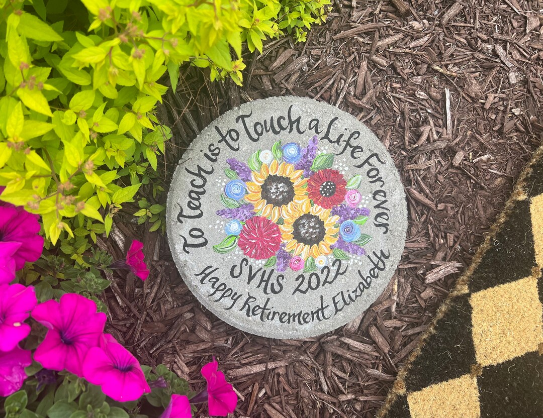 Personalized Teacher Retirement Stepping Stone: Hand-painted Wildflower ...