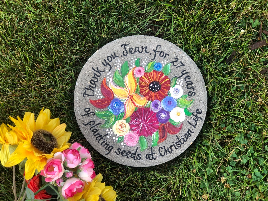 Personalized Retirement Stepping Stone: Hand-painted Wildflower Garden ...