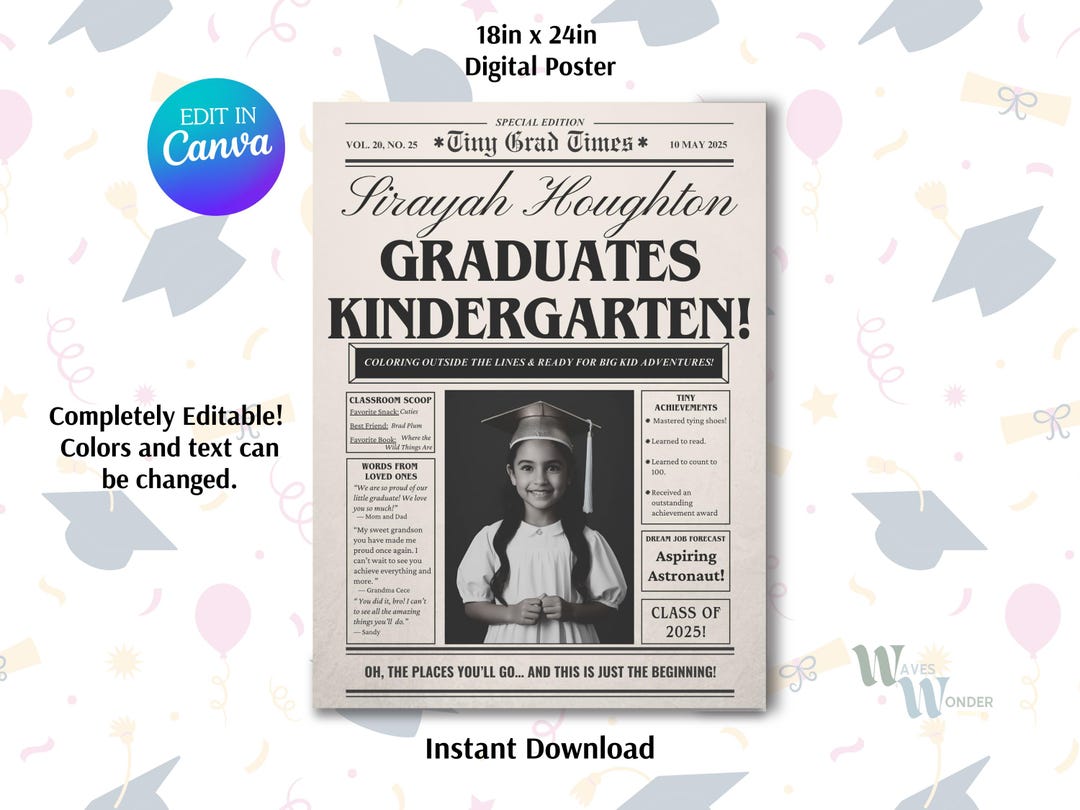 Editable Kindergarten Graduation Announcement | Newspaper Graduation ...
