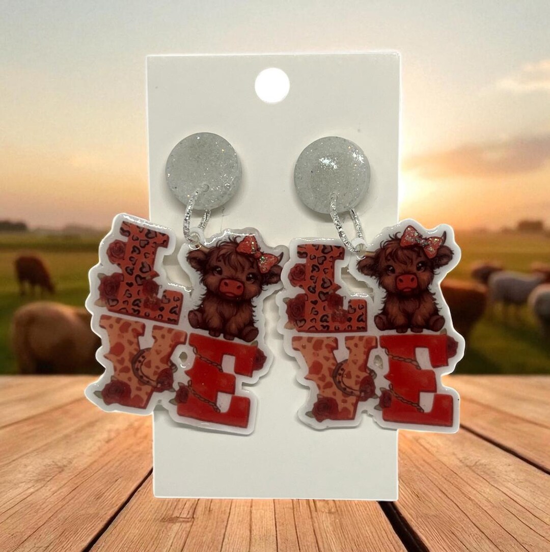Acrylic Love Cows Handmade Country Earrings Fun Vintage Fashion - Etsy