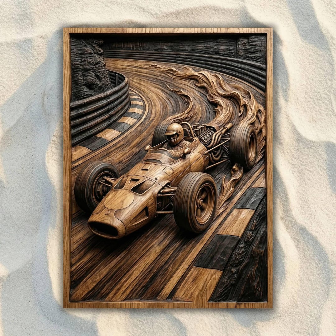 Vintage F1 Racetrack STL File, 3D Relief CNC Router File, Wood Carving ...