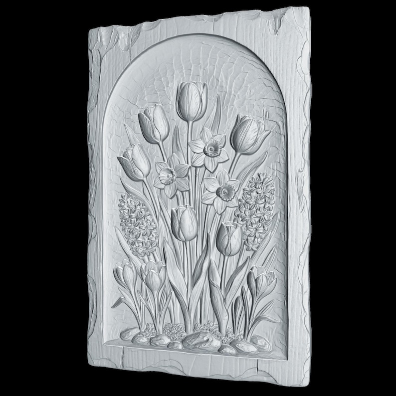 Spring Flowers Mixed Arch Panel STL File, 3D Relief CNC Router File ...