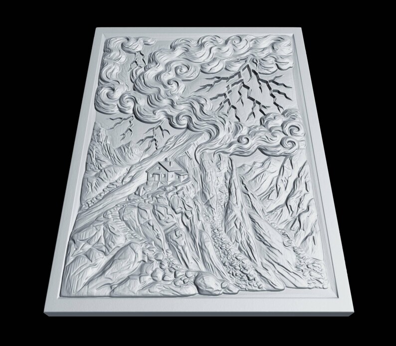 Stormy Mountains CNC STL File, 3D Relief CNC Router File, Wood Carving ...