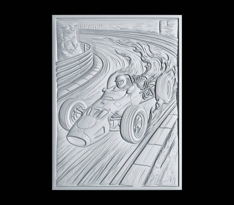 Vintage F1 Racetrack STL File, 3D Relief CNC Router File, Wood Carving ...