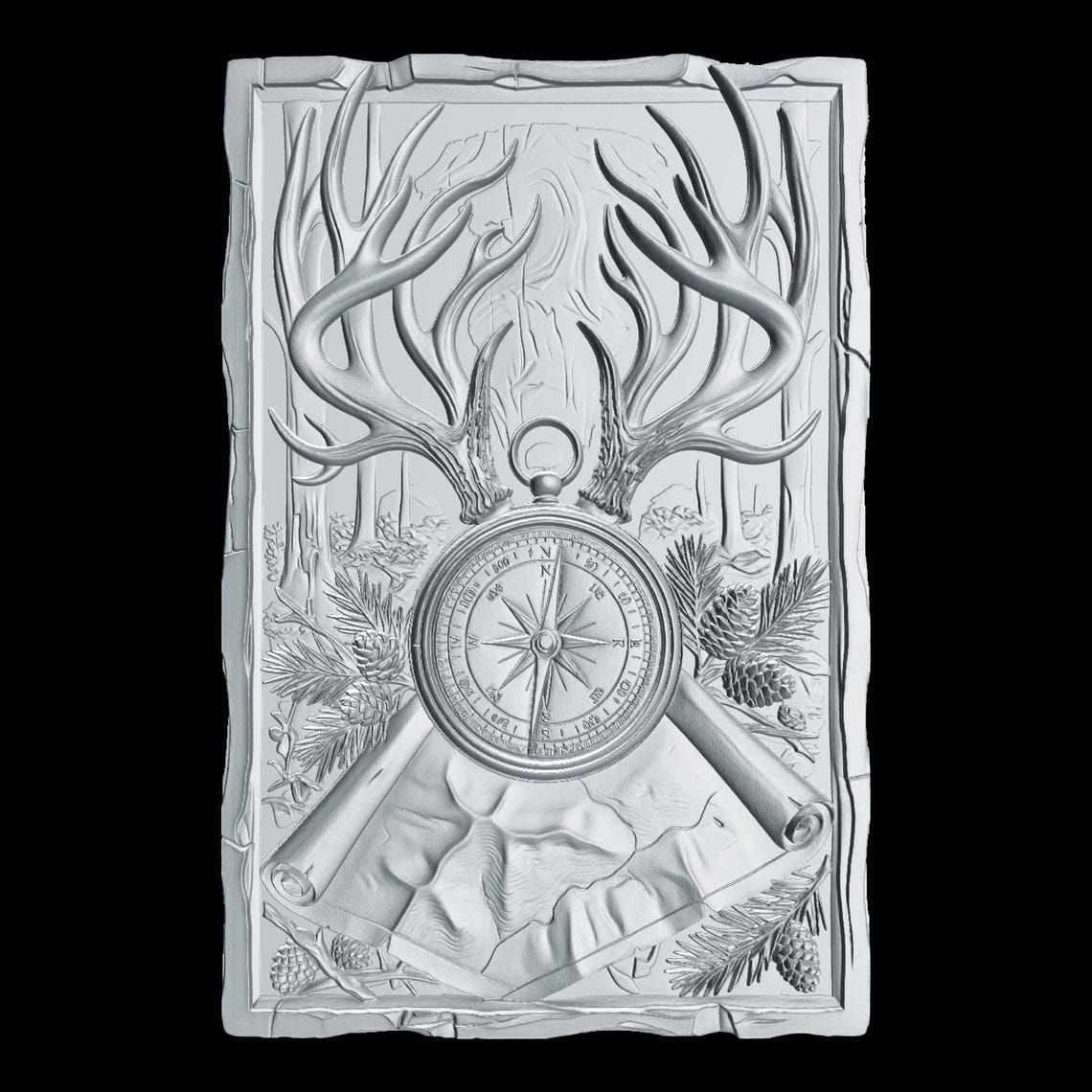 Antlers Compass and Map CNC STL File, 3D Relief CNC Router File, Wood ...