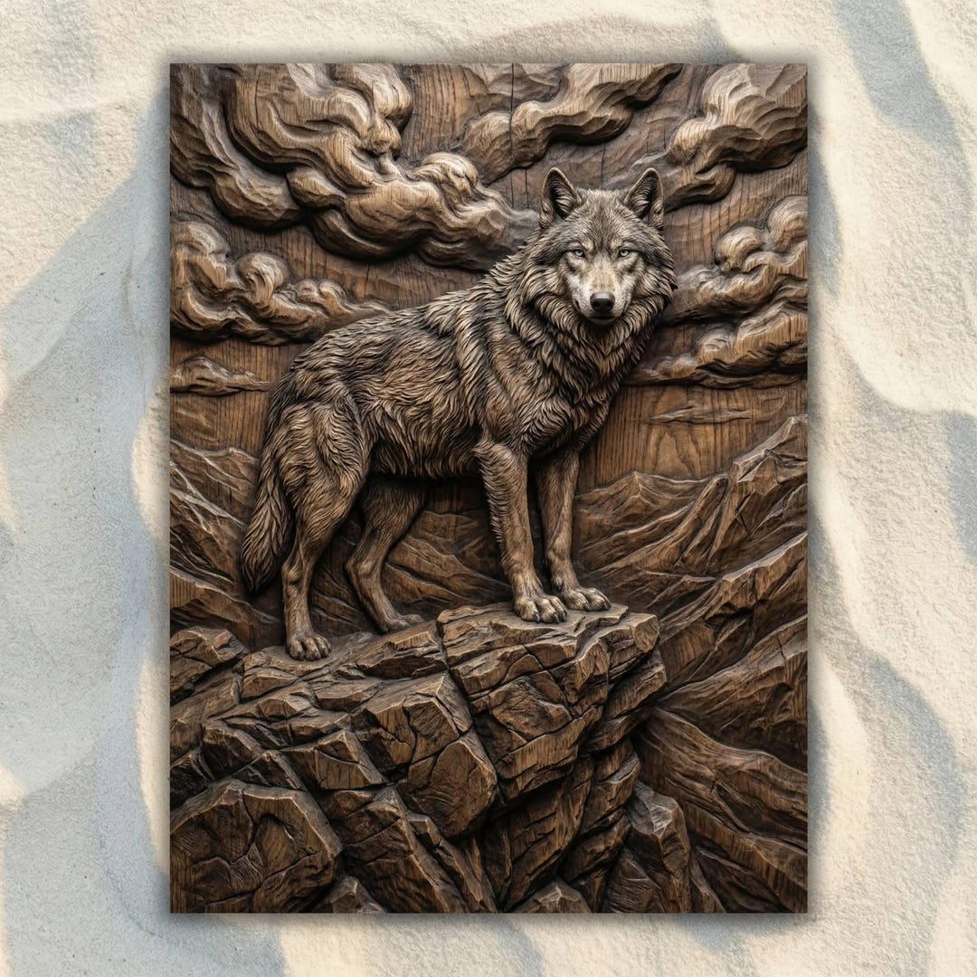Wolf on Rocky Ledge STL File, 3D Relief CNC Router File, Wood Carving ...