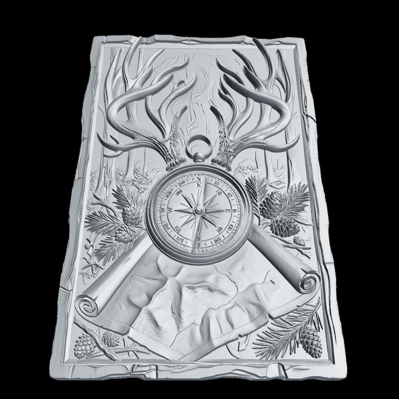 Antlers Compass and Map CNC STL File, 3D Relief CNC Router File, Wood ...