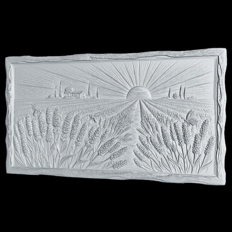 Lavender Field Sunset CNC STL File, 3D Relief CNC Router File, Wood ...