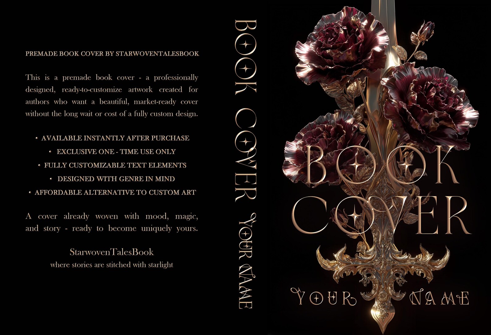Dark Romance Premade Book Cover | Floral Sword Fantasy Cover | Gothic ...