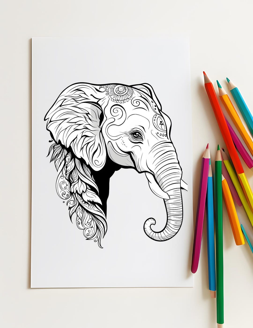 Elephant Colouring Page – Printable Art for Adults and Kids – Digital ...