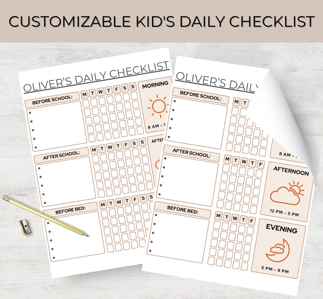 Custom Kid's Daily Checklist, Daily Routine Tracker, Morning to Night ...
