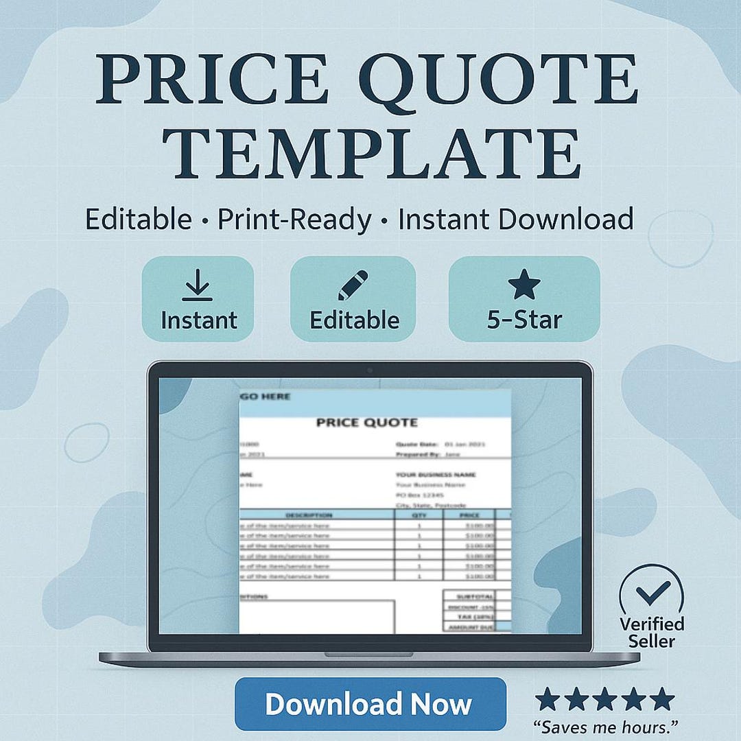 Quote Template, Editable Quotation Template, Quote Form, Small Business ...