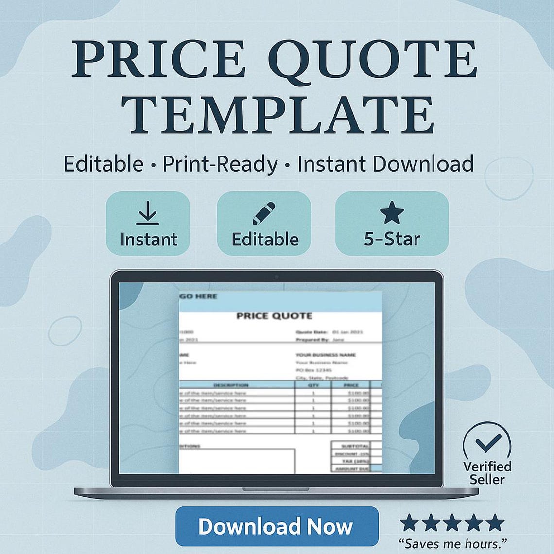Quote Template, Editable Quotation Template, Quote Form, Small Business ...