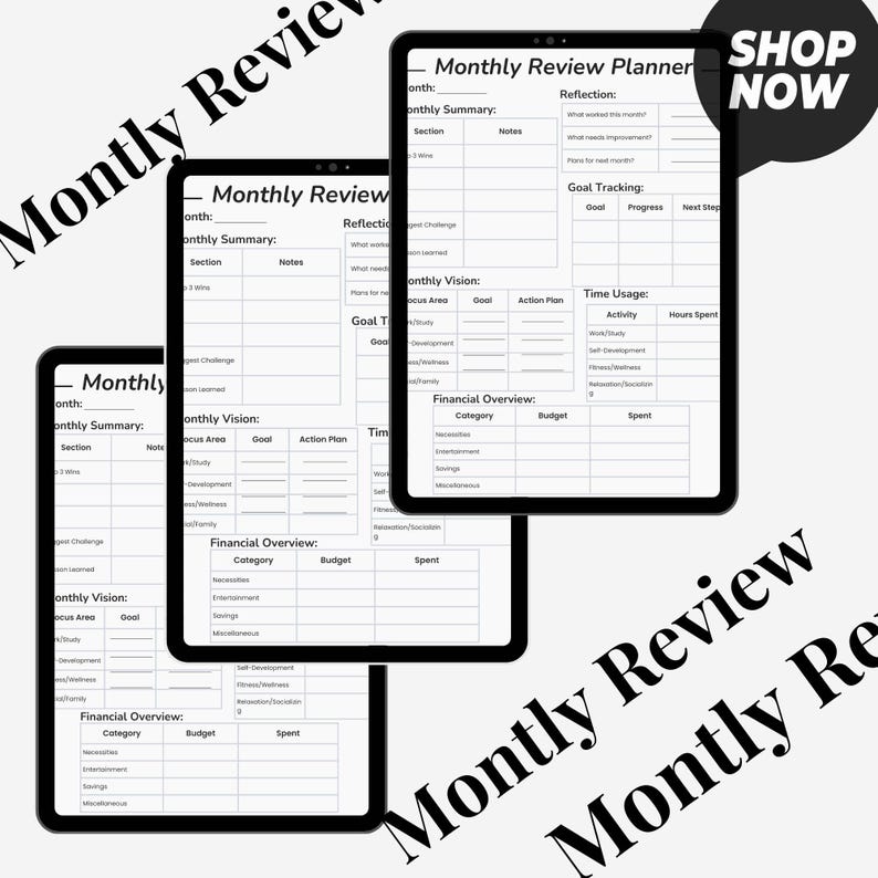 Monthly Review Template Reflection, Evaluation & Summary Printable PDF A4/A5/US Letter/half ...