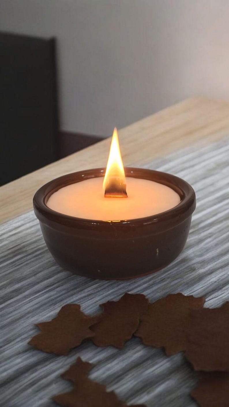 Terracotta Candle With Wooden Wick, Handmade Soy Wax Candle, Rustic ...