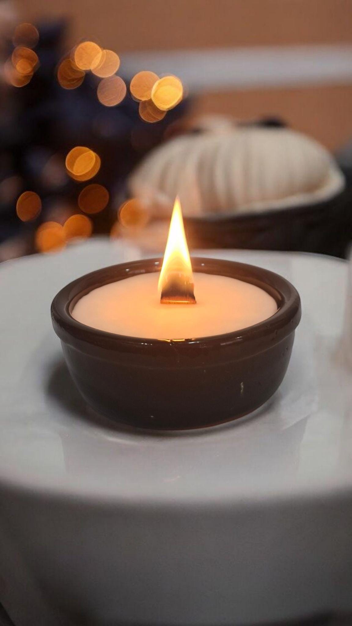 Terracotta Candle With Wooden Wick, Handmade Soy Wax Candle, Rustic ...