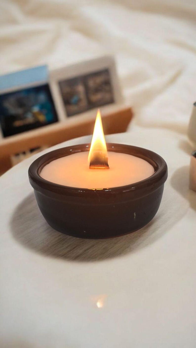 Terracotta Candle With Wooden Wick, Handmade Soy Wax Candle, Rustic ...